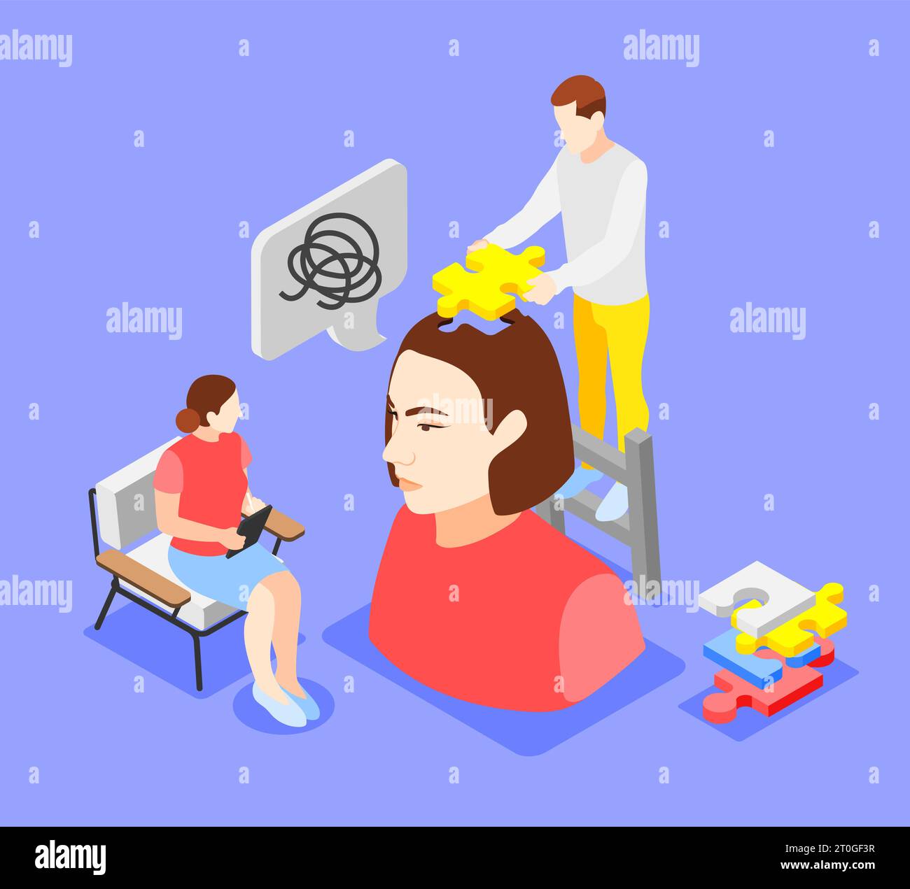 Mental health isometric concept with mind problem symbols vector ...
