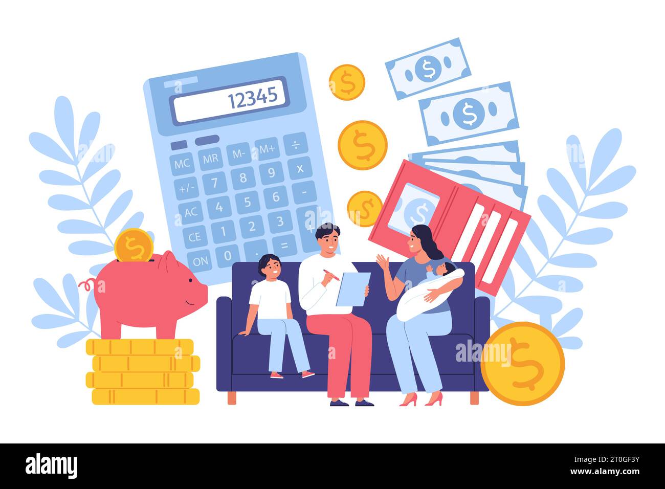 Family planning their budget together flat concept with human ...