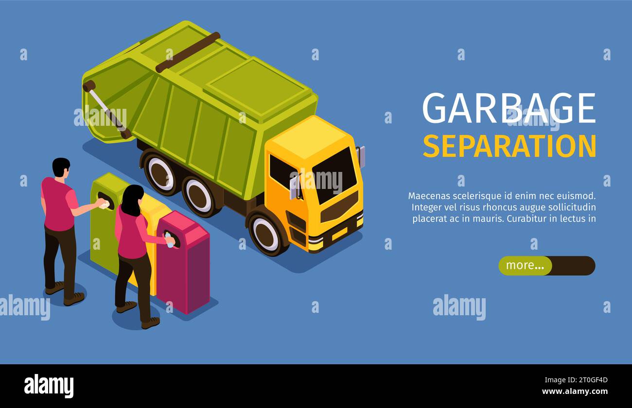 Isometric colored garbage recycling horizontal banner with garbage ...