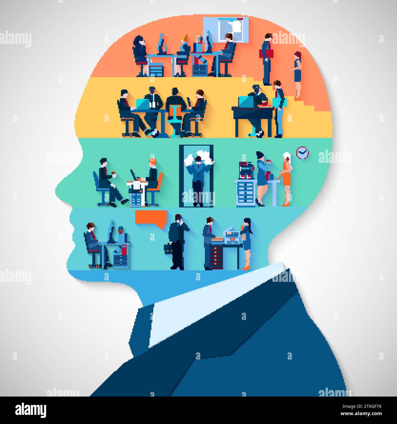 Business design concept with businessman head profile and employees ...