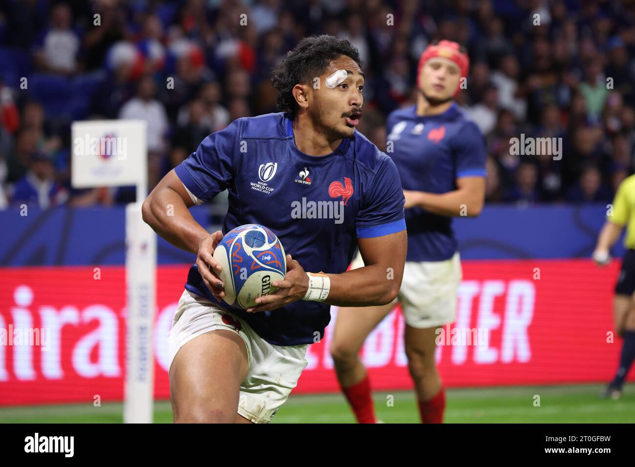 Lyon, France, Thursday. 6th Oct, 2023. France's Yoram Moefana during the Rugby World Cup Pool A ...