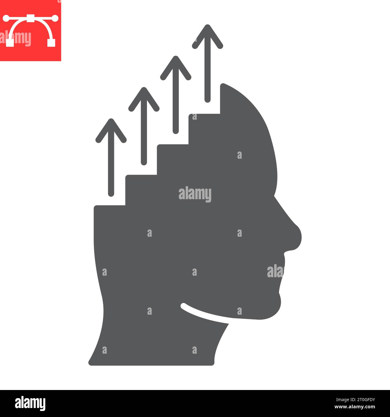 Self development glyph icon, progress and goals, human head shape ...