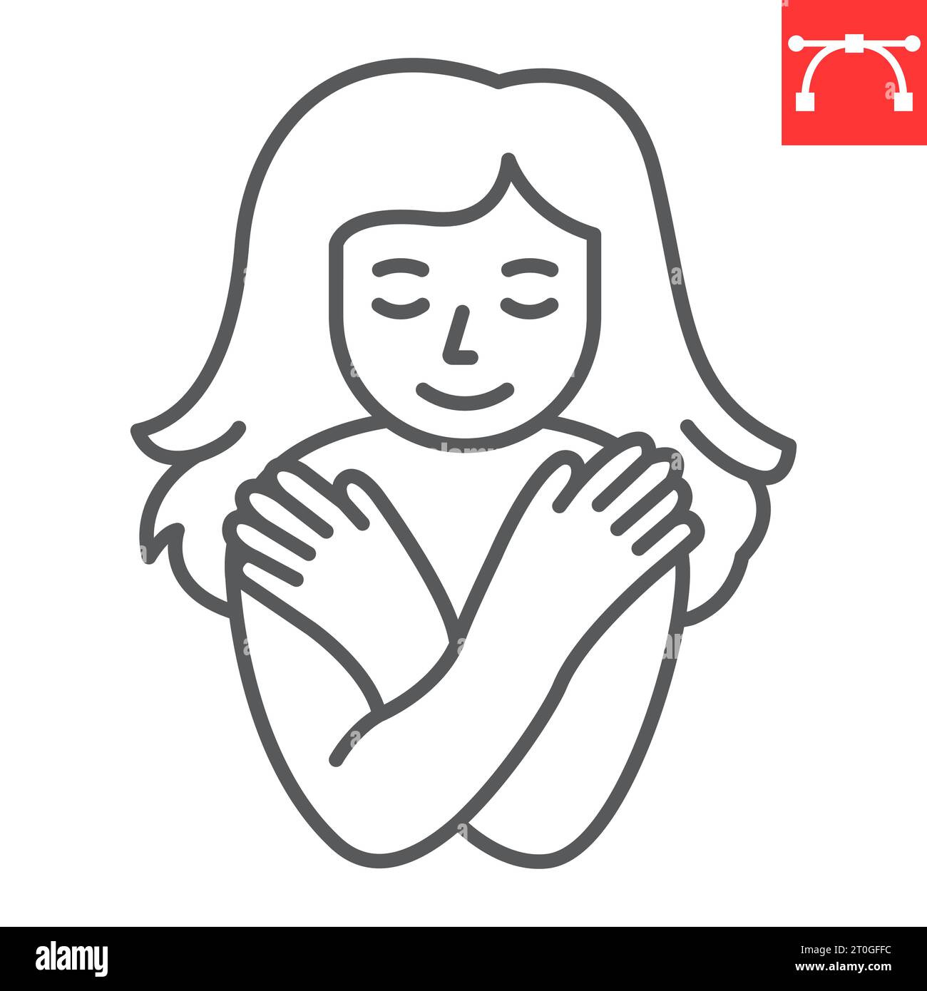 Self love line icon, self acceptance and mindfulness, young woman ...