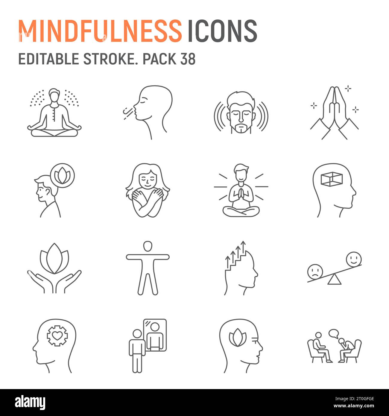 Mindfulness line icon set, meditation collection, vector graphics, logo illustrations, positive ...