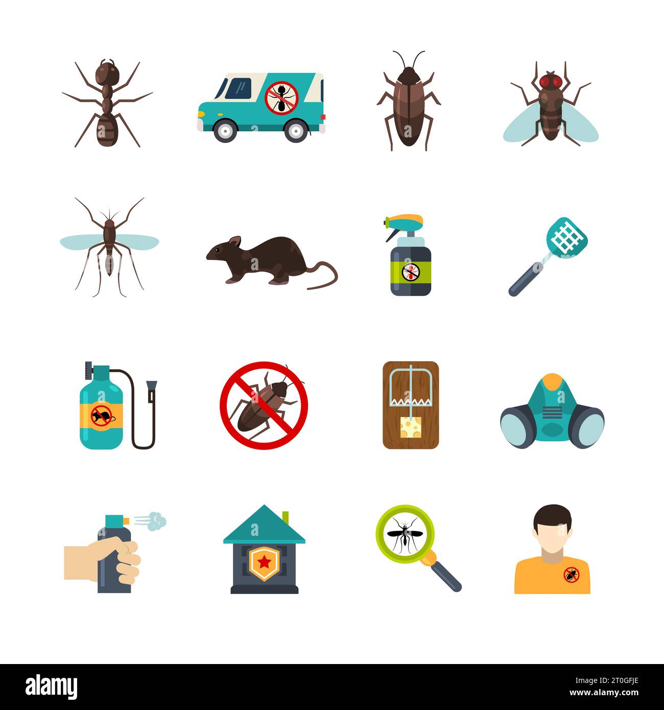 Home pest control expert exterminator service flat icons set with rat ...