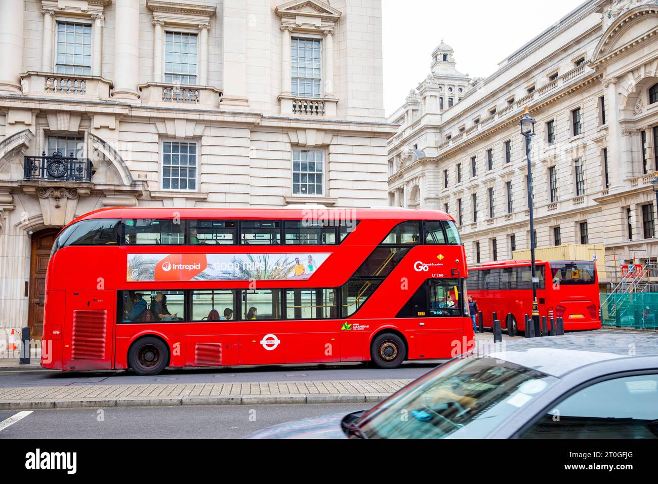 London England red double decker public transport bus hybrid model for ...