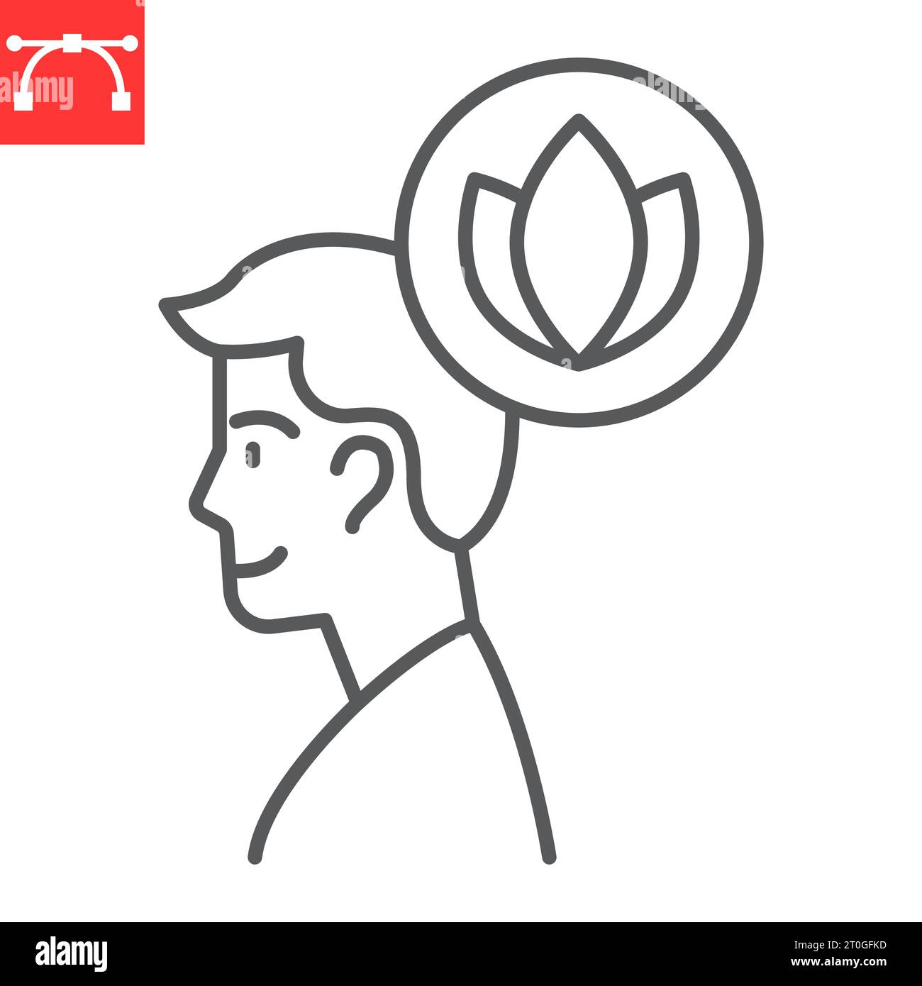 Smile man with lotus line icon, positive and reflection, mindfulness ...