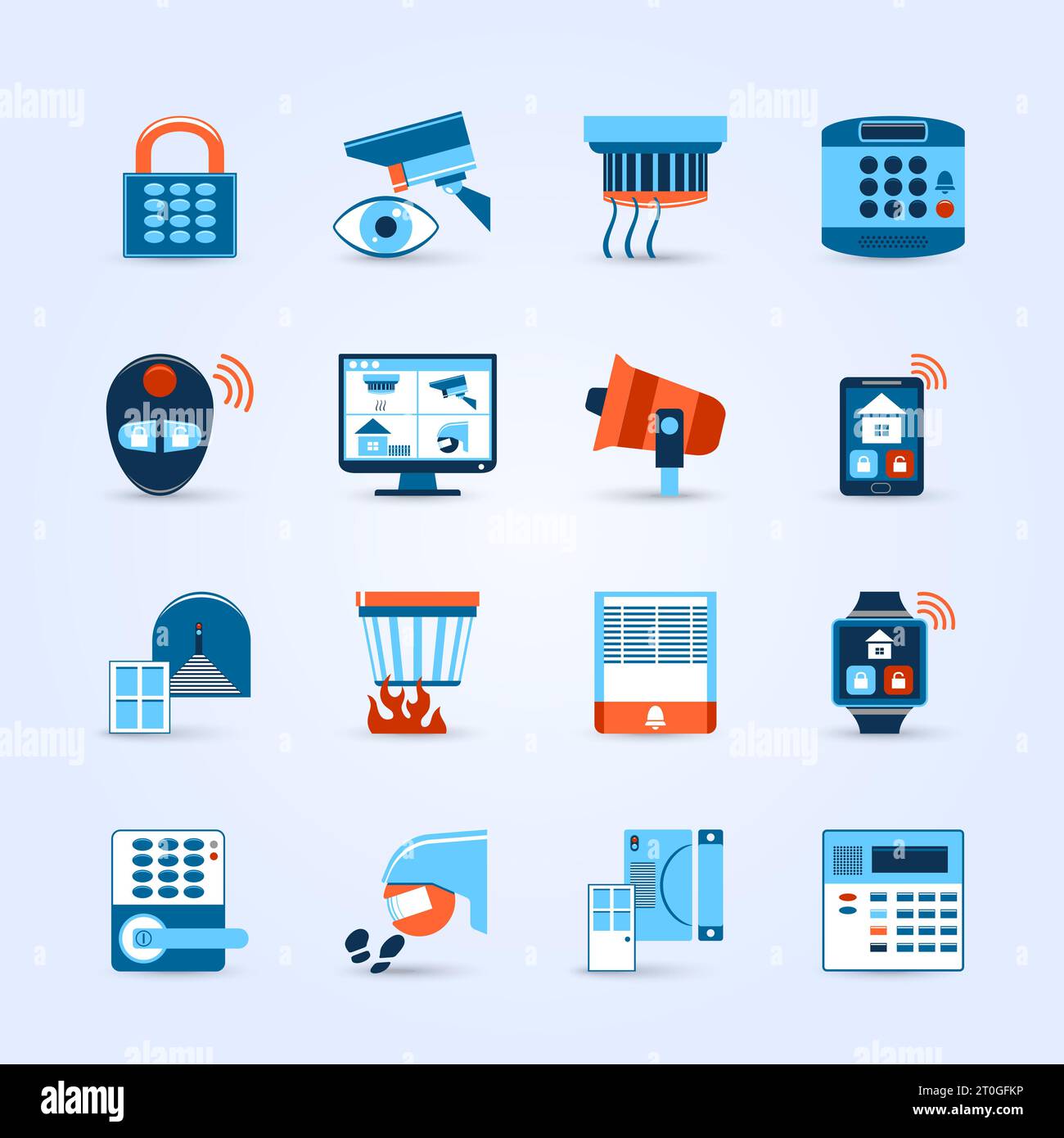 Home security icons set with alarm and camera symbols flat isolated ...