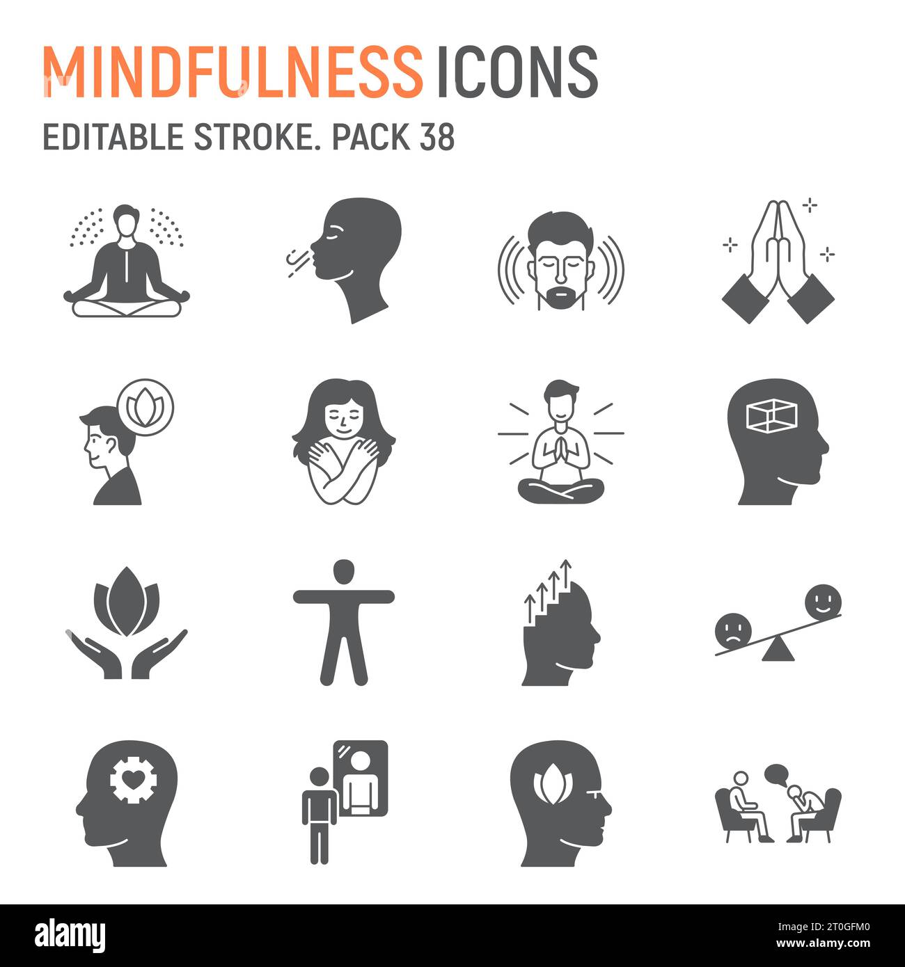 Mindfulness glyph icon set, meditation collection, vector graphics ...