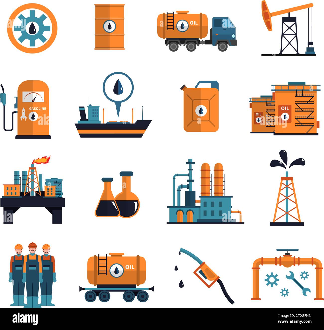 Oil icons set with petrol and gasoline symbols flat isolated vector ...