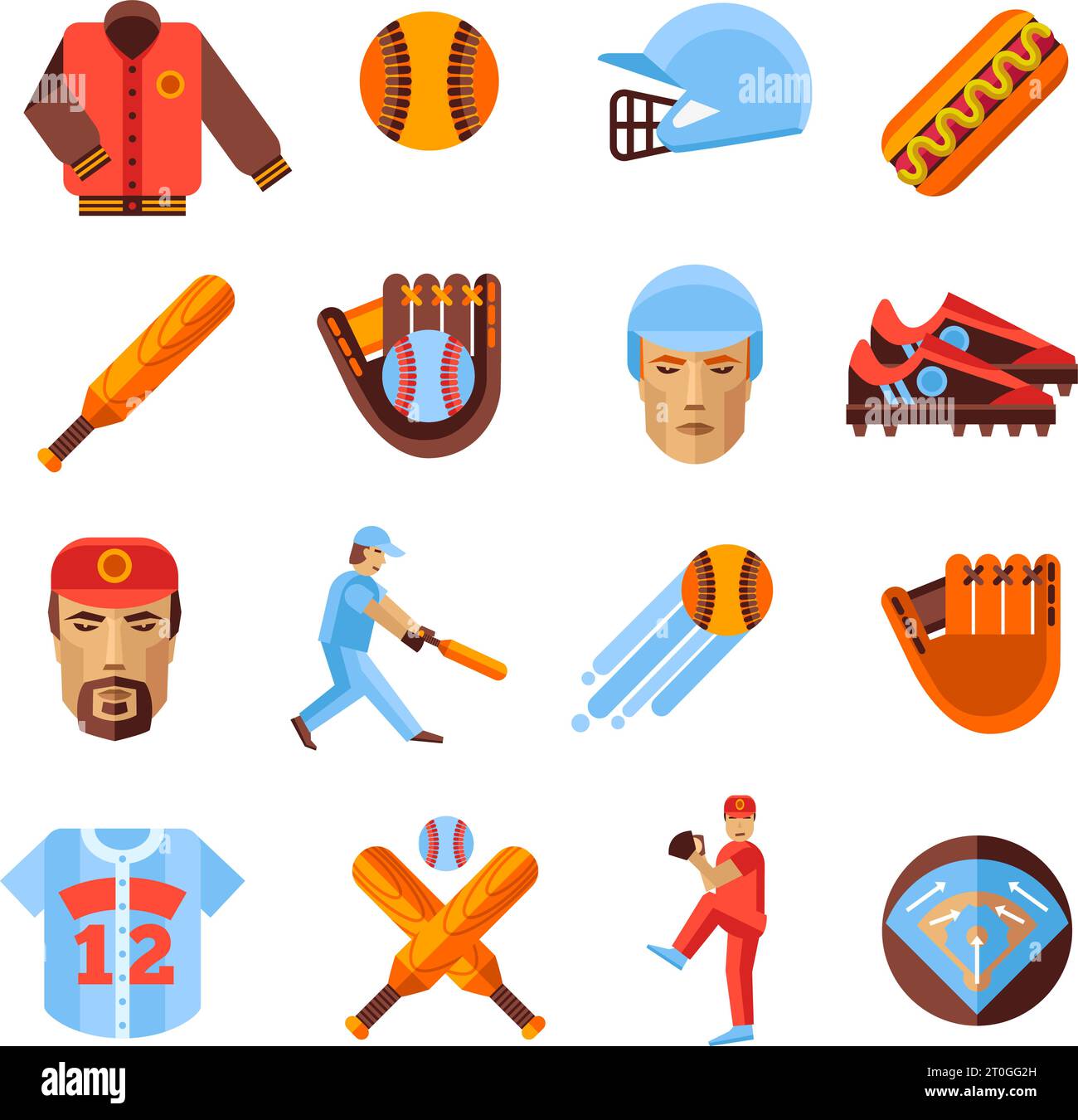 Baseball icons set with equipment and game symbols flat isolated vector ...