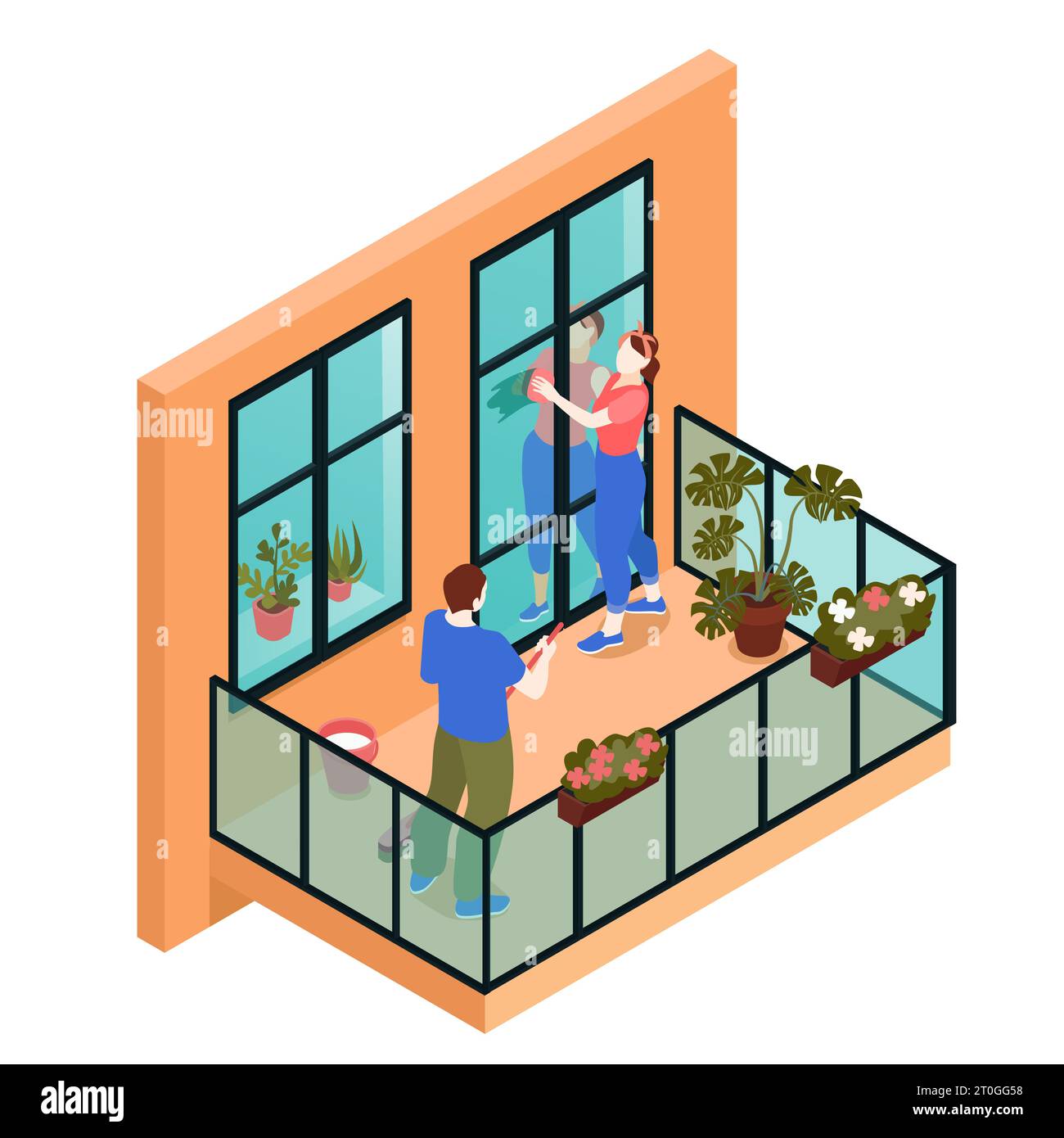 Isometric house facade composition with isolated view of modern balcony ...