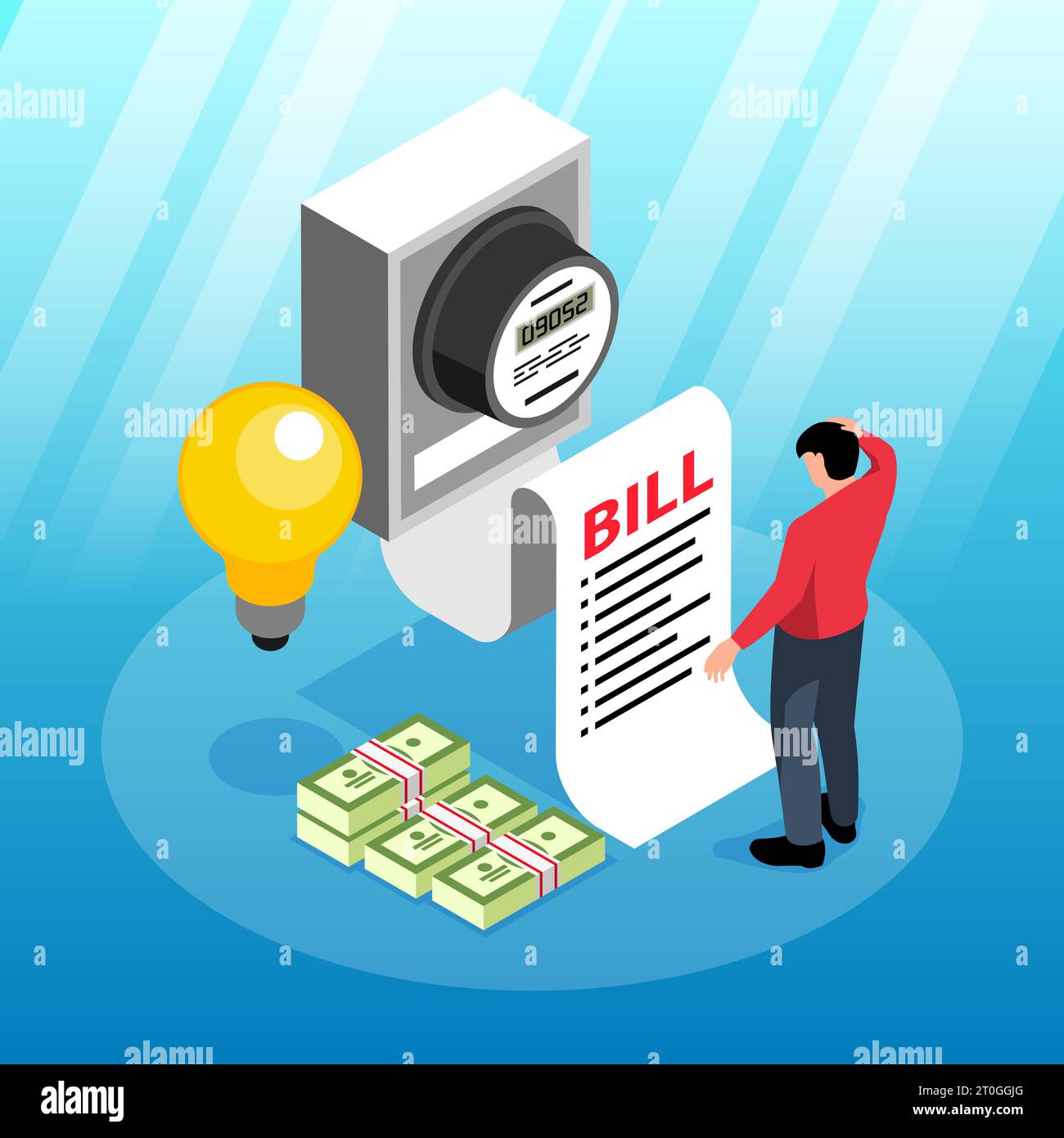 Public utilities isometric composition with man character puzzled by ...