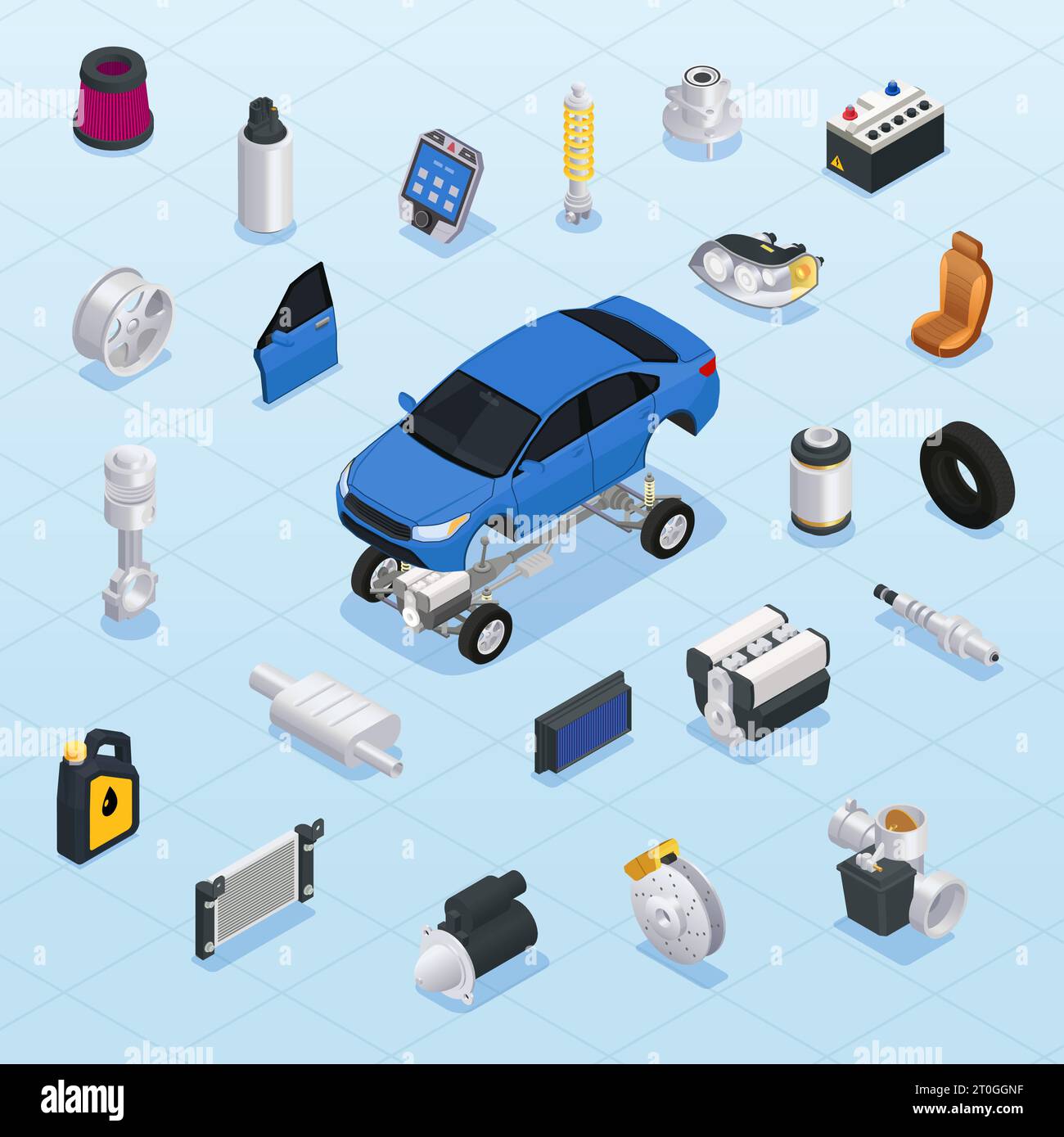 Car parts isometric flowchart with auto spares vector illustration ...
