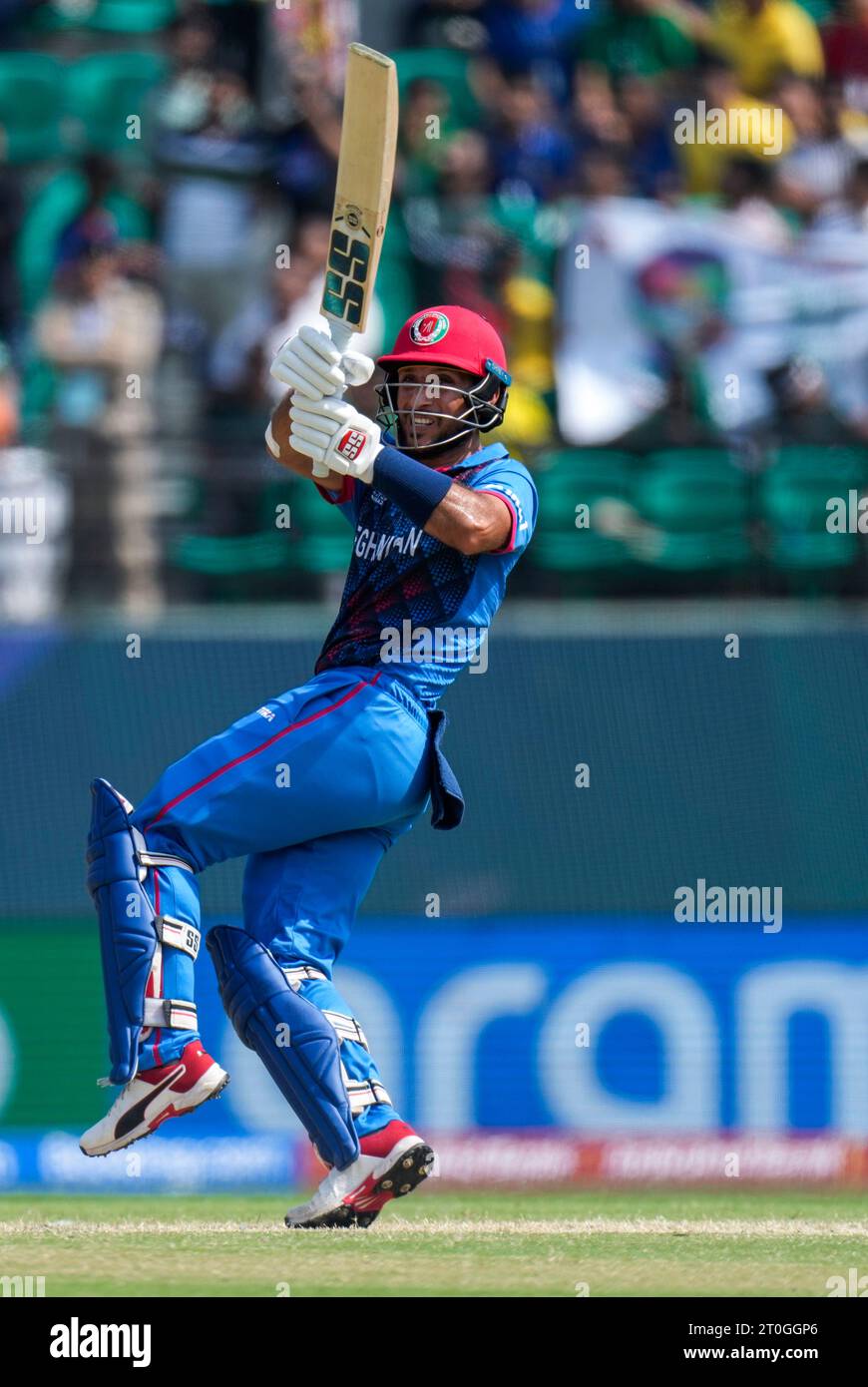 Afghanistan's Rahmat Shah plays a shot during the ICC Cricket World Cup ...