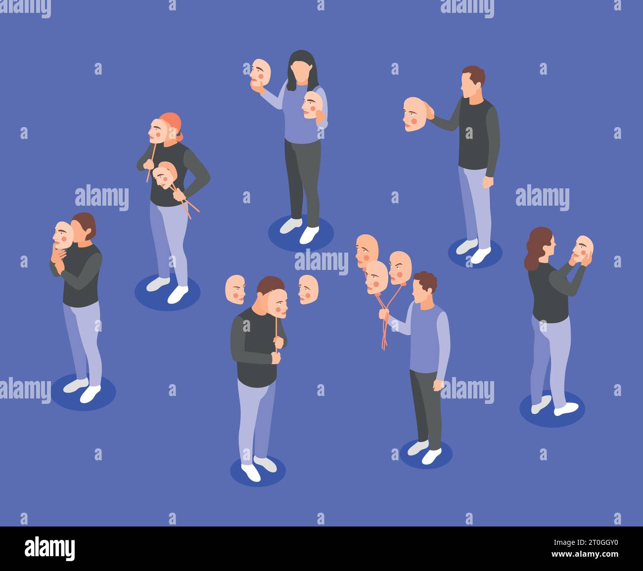 People holding and wearing social masks expressing various emotions to ...