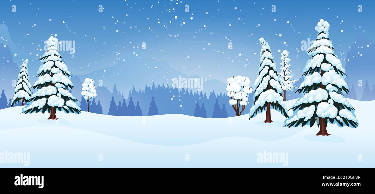 Winter horizontal background with snowy landscape christmas trees and ...
