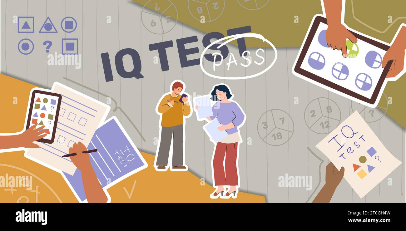 Iq test composition with collage of flat icons with people solving ...