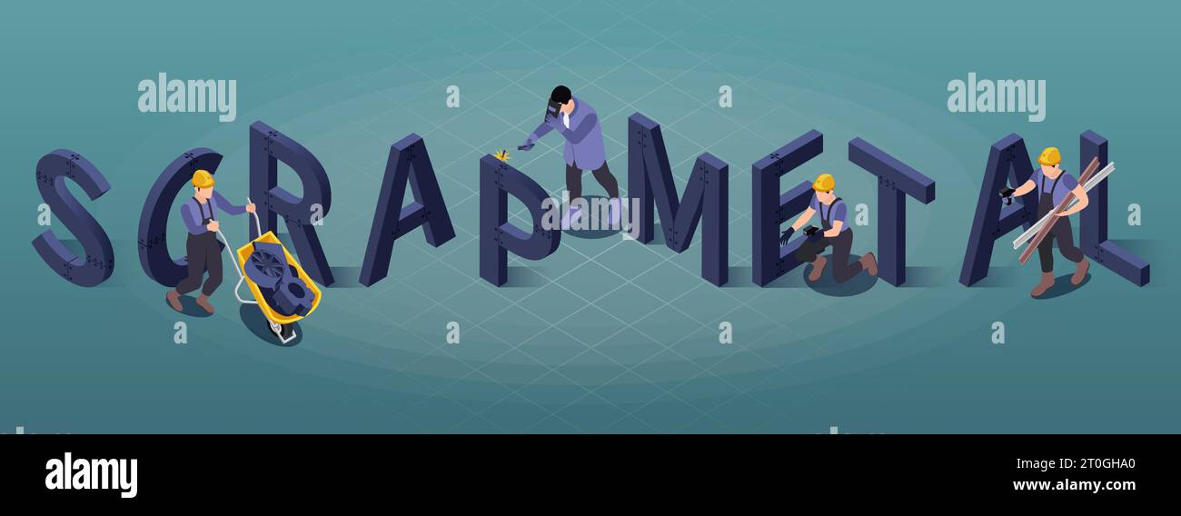 Scrap metal concept with metalwork and equipment symbols isometric ...