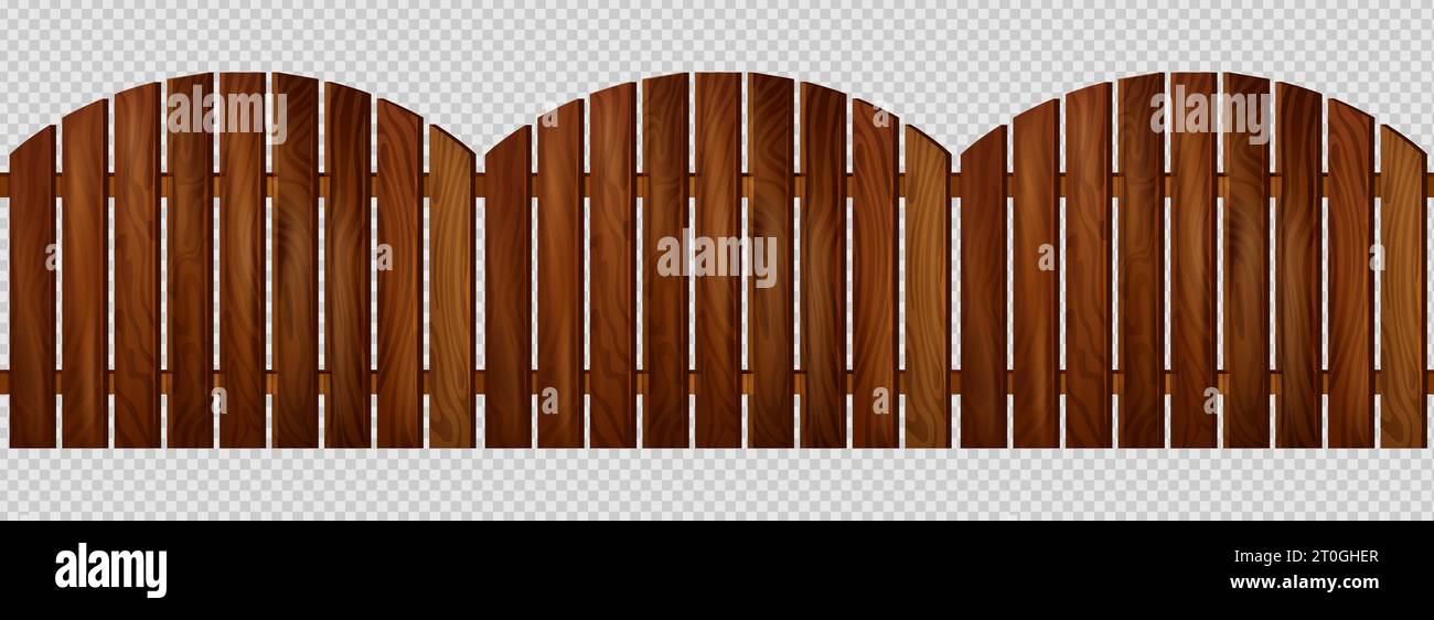 Three similar sections of wooden fence made from natural stained plank ...