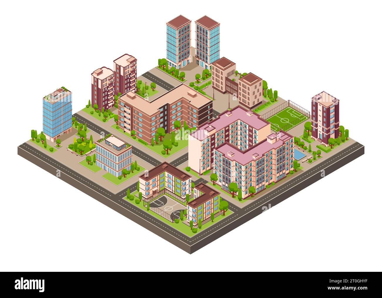 City buildings isometric composition with isolated view of district ...