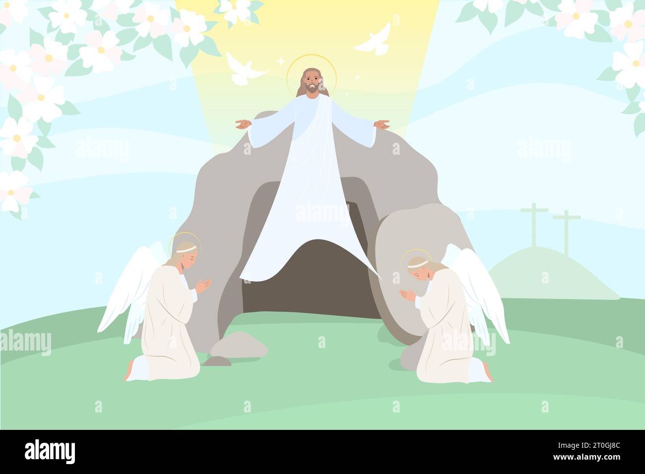 Jesus christ resurrection with angles doves and divine light flat ...