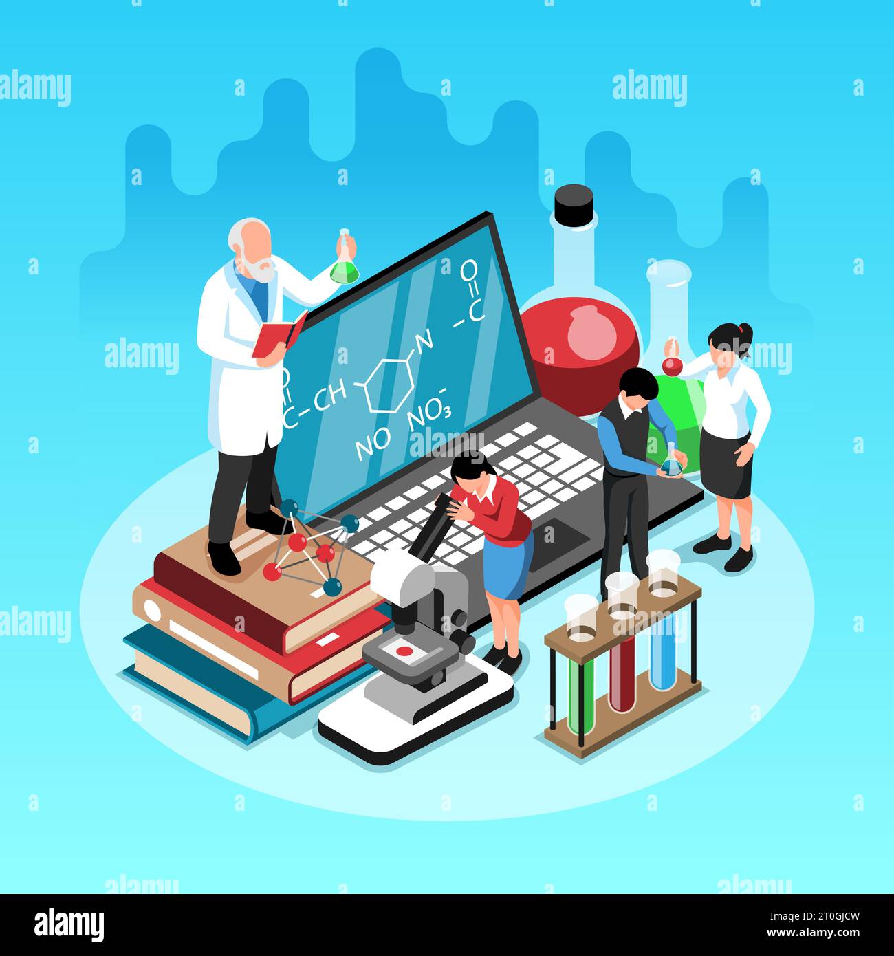 School science lab isometric design concept with teacher pupils ...