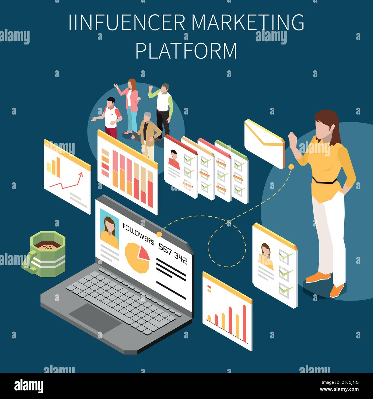 Influencer marketing isometric composition with computer screens user ... Influencer marketing isometric composition with computer screens user ...