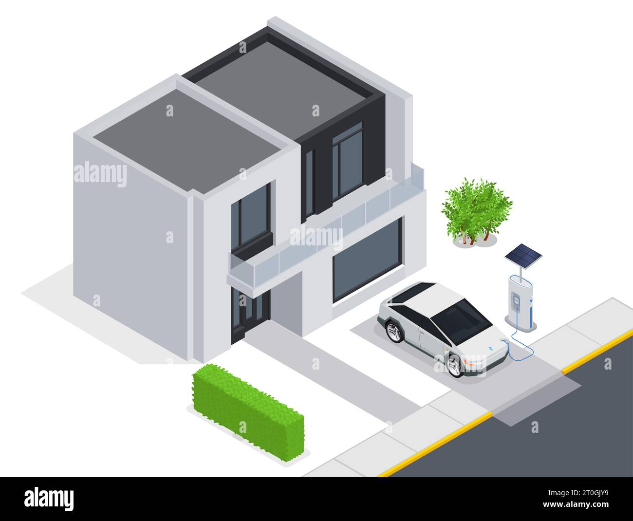 Electromobile isometric concept with electric car charging in front of ...