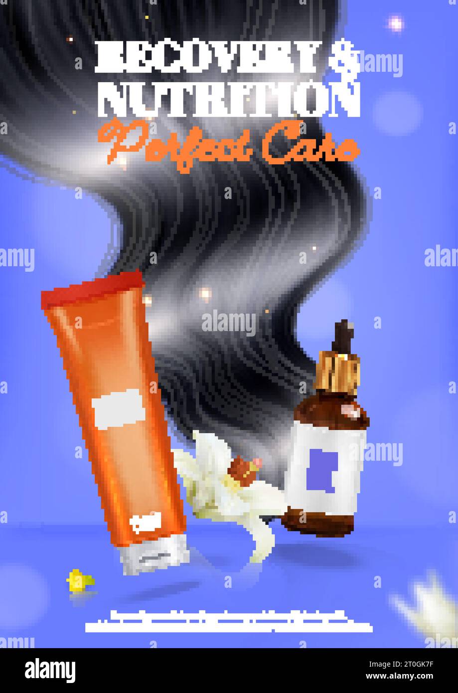 Realistic curls female hair poster with editable text and images of ...