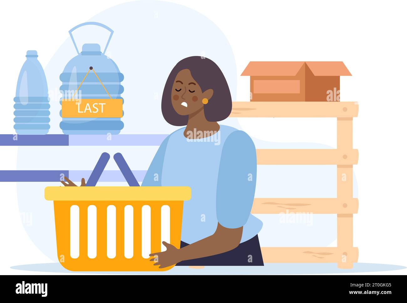 Shortage of goods flat composition with doodle character of unhappy ...