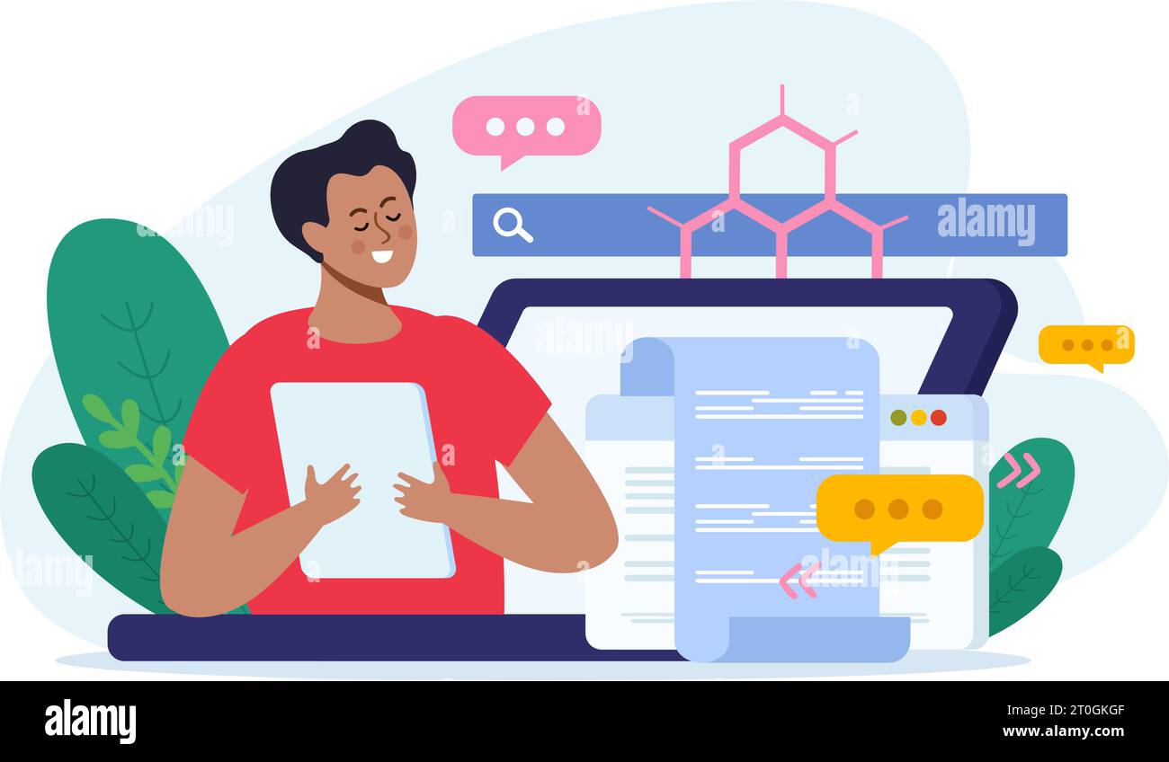 Scientific Articles Writing Flat Composition With Thought Bubble Icons