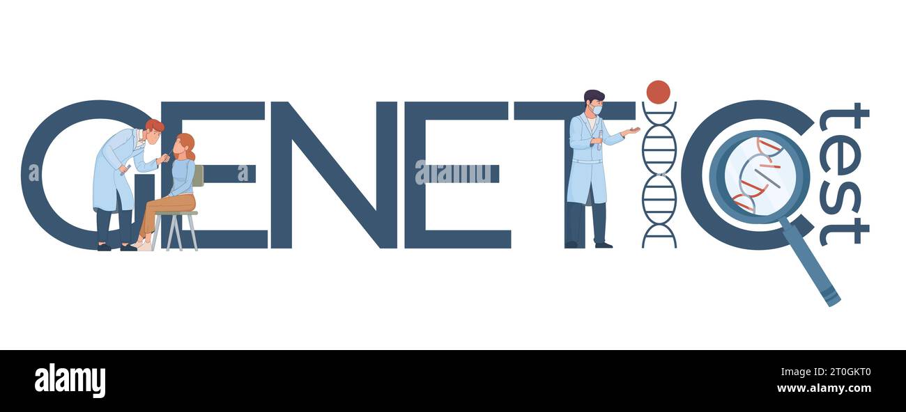Genetic test people composition of flat text dna and magnifier icons ...