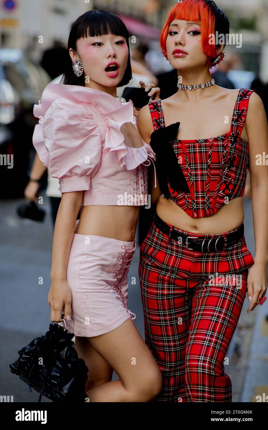 Street style, Lin Lin and Khanh Linh arriving at Alessandra Rich Spring ...