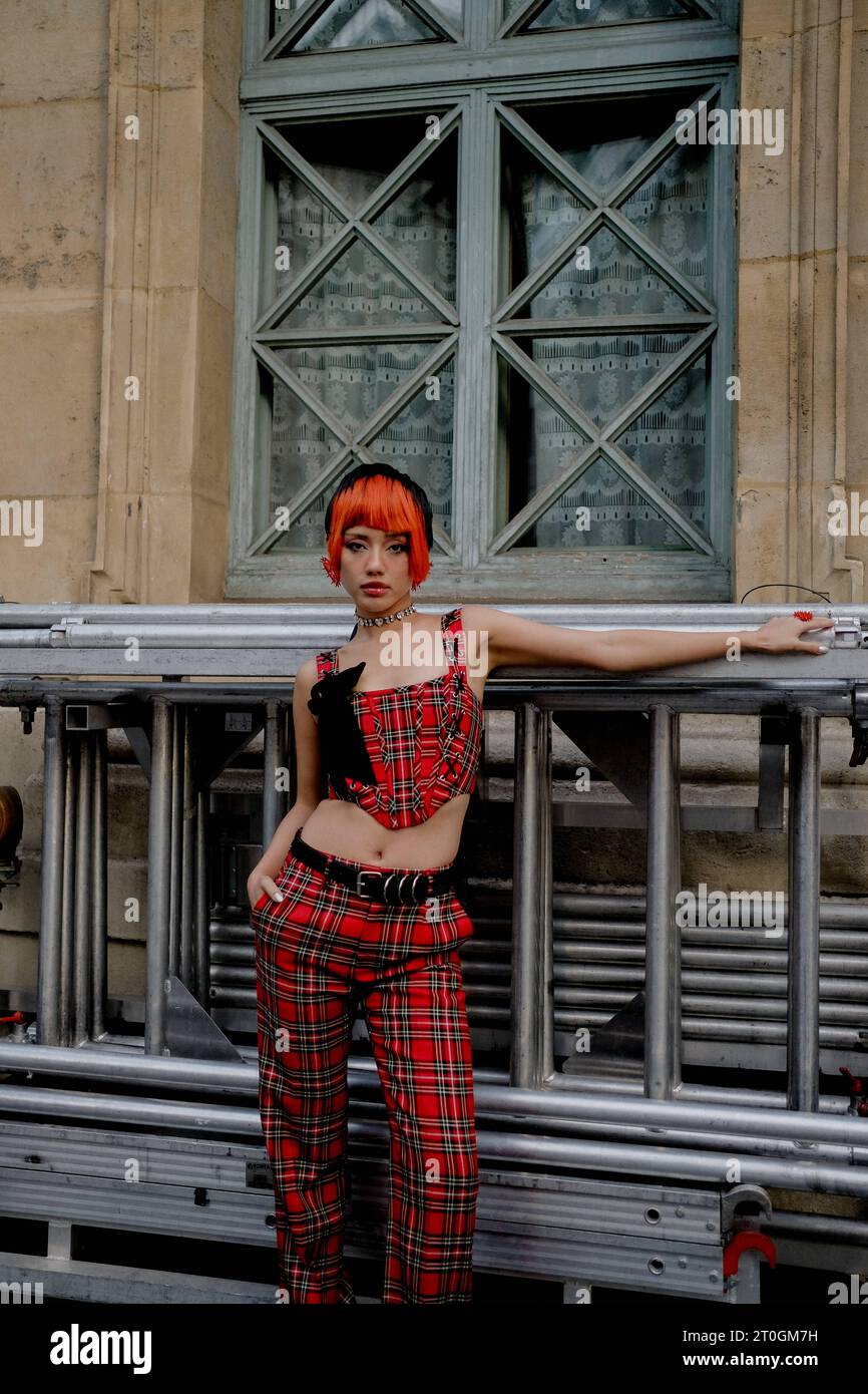 Street style, Khanh Linh arriving at Alessandra Rich Spring Summer 2024 ...