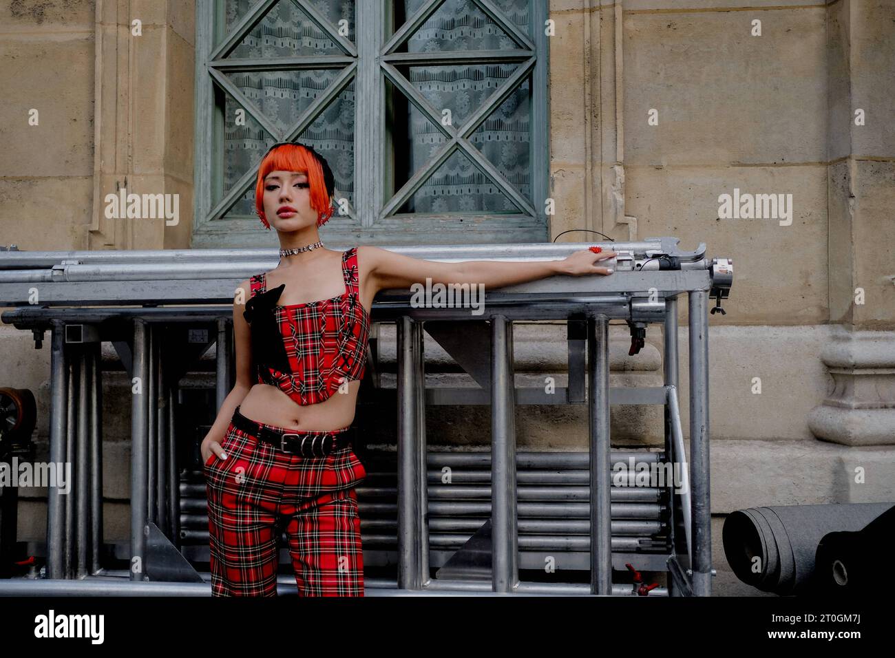 Street style, Khanh Linh arriving at Alessandra Rich Spring Summer 2024 ...