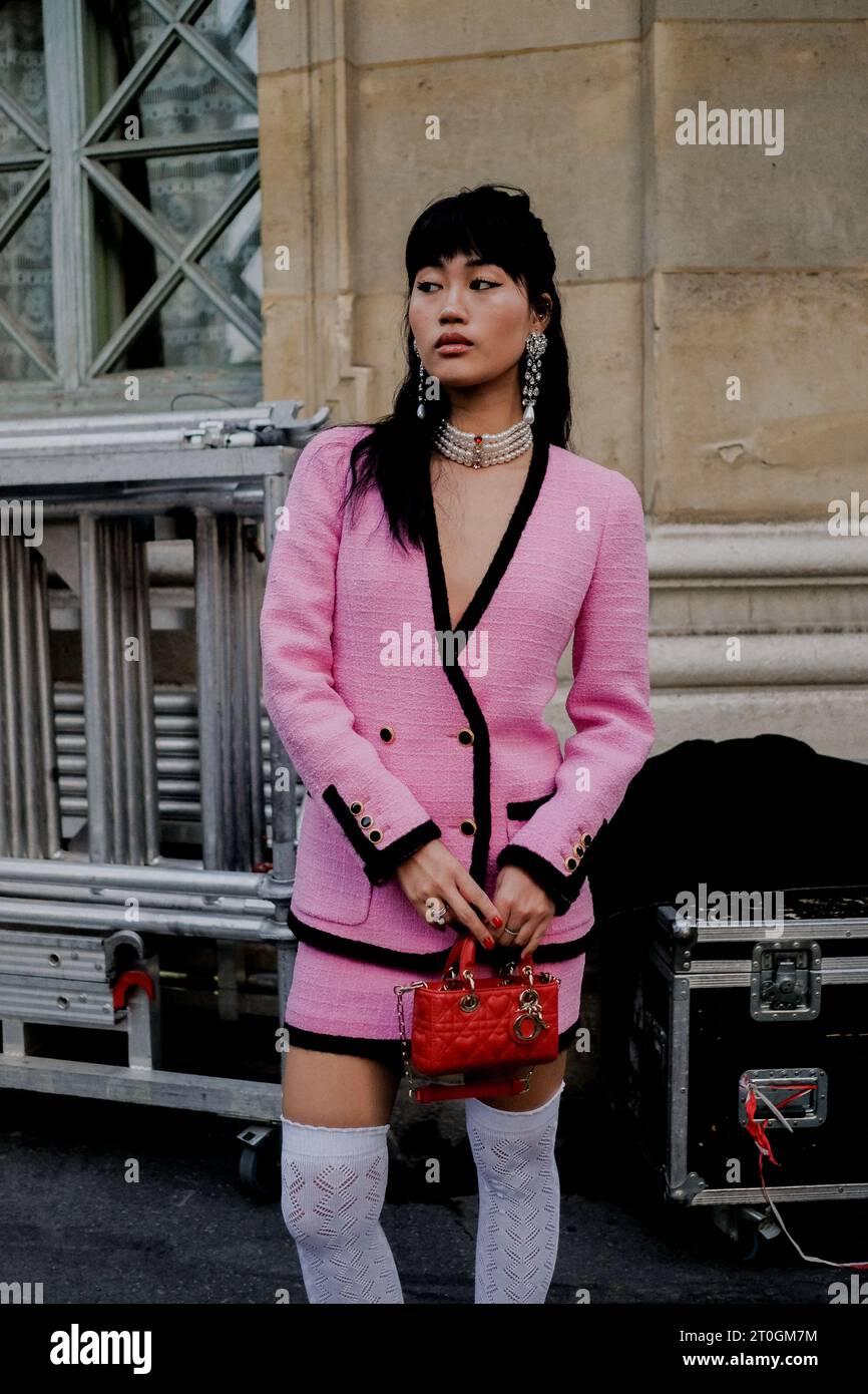 Street style, Jihoon Kim arriving at Alessandra Rich Spring Summer 2024 ...