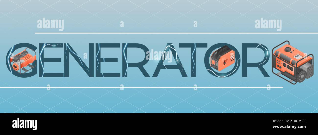 Electric generator composition with flat text and realistic images of ...