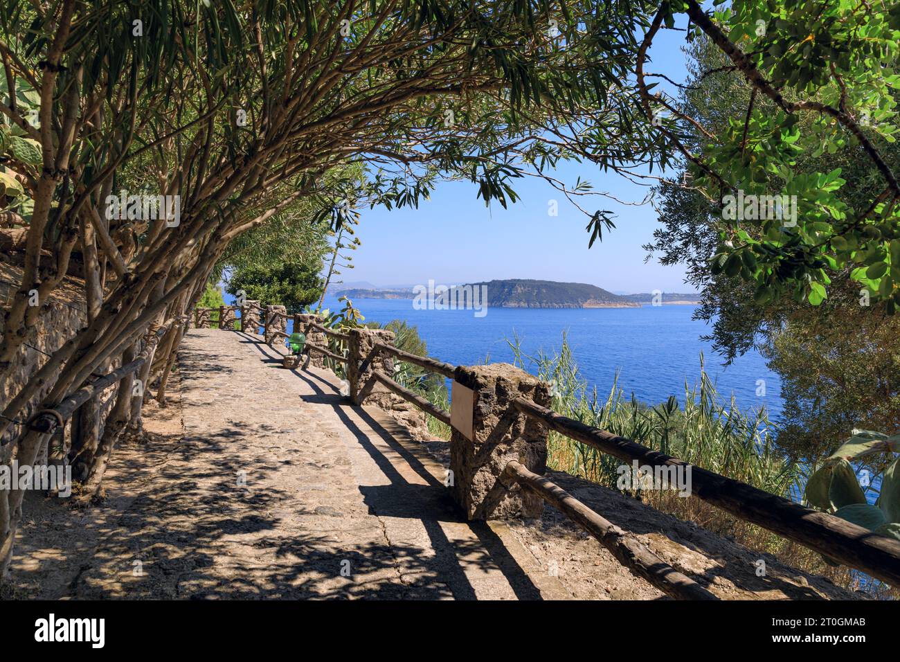 View of Procida coast from a evocative pathway on Ischia Island, Italy ...