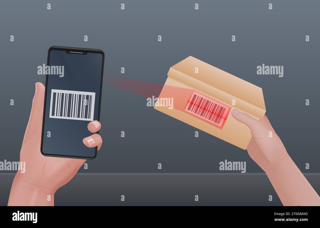 Scan codes composition with realistic human hands holding parcel box ...