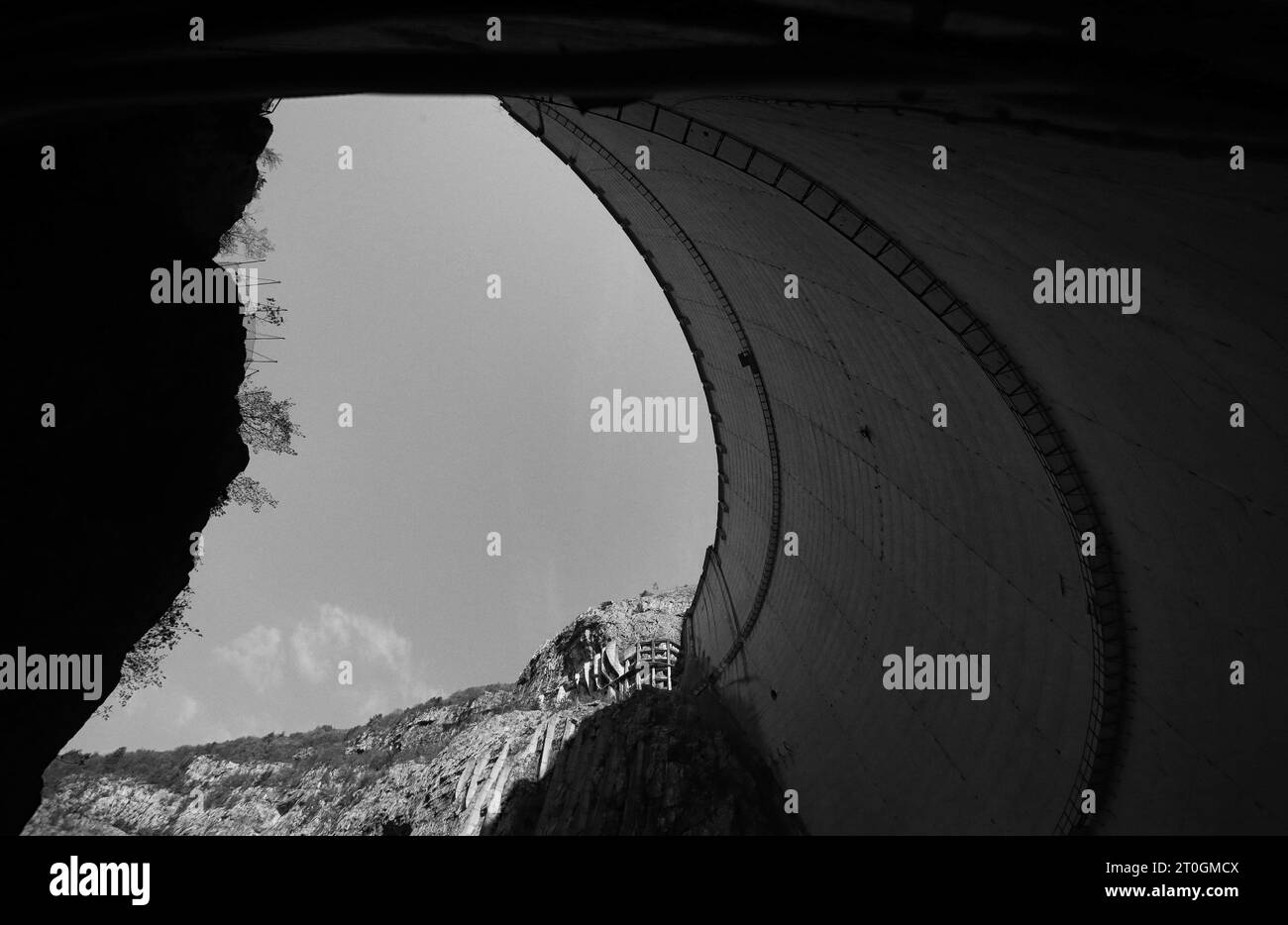 Interior and exterior of the Vajont dam, site of the disaster that ...