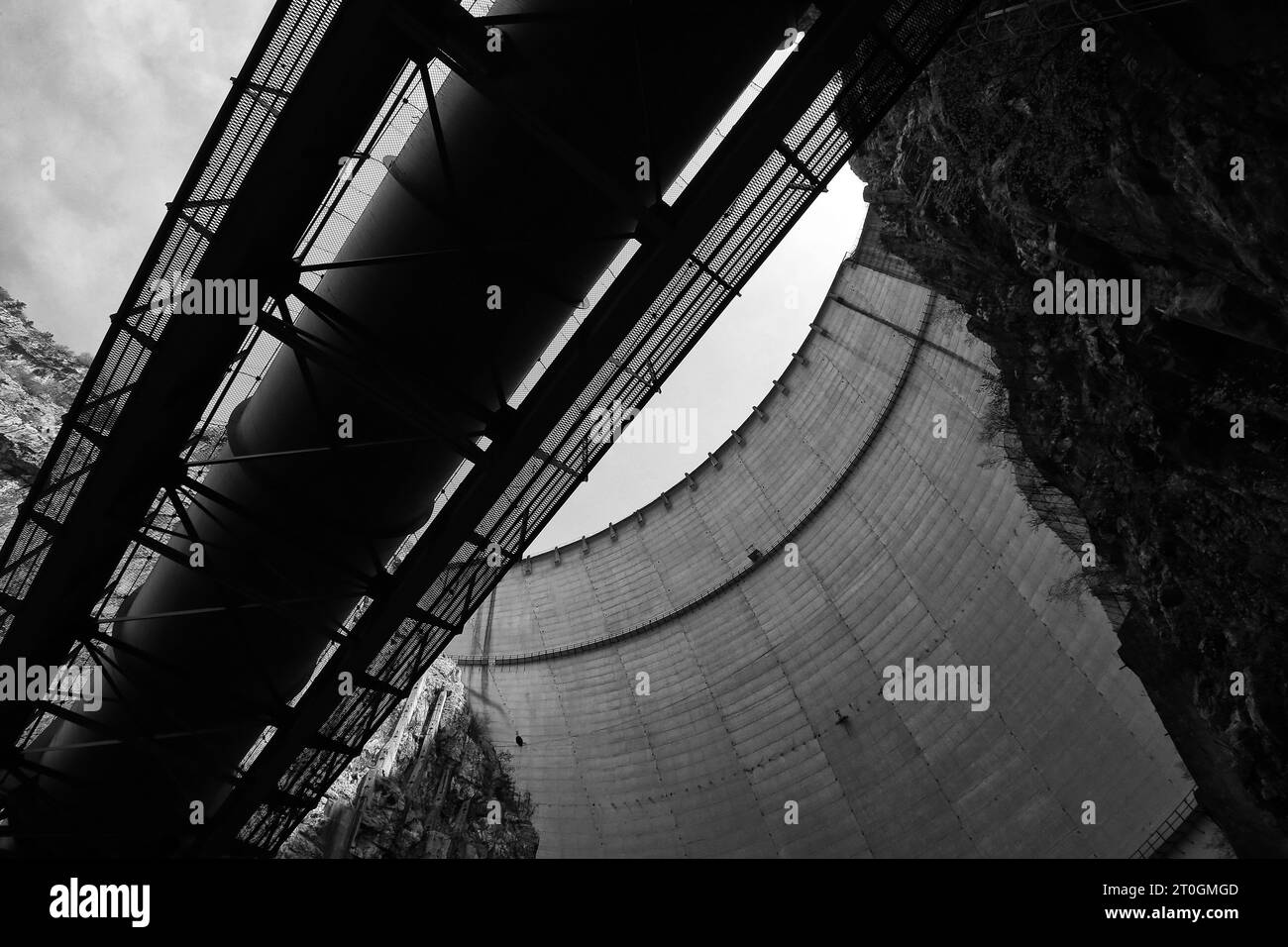Interior and exterior of the Vajont dam, site of the disaster that ...