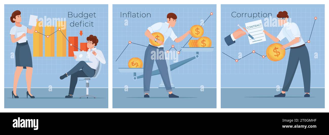 Budget country government set of square compositions with flat human ...