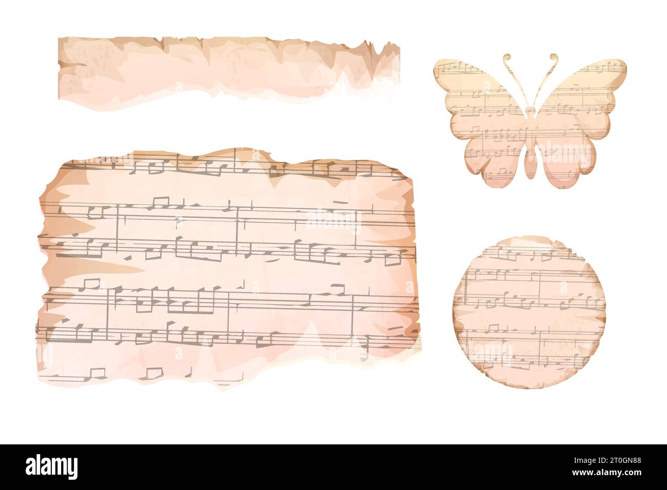 Set vintage torn paper, frames pieces paper butterfly from sheets aged ...