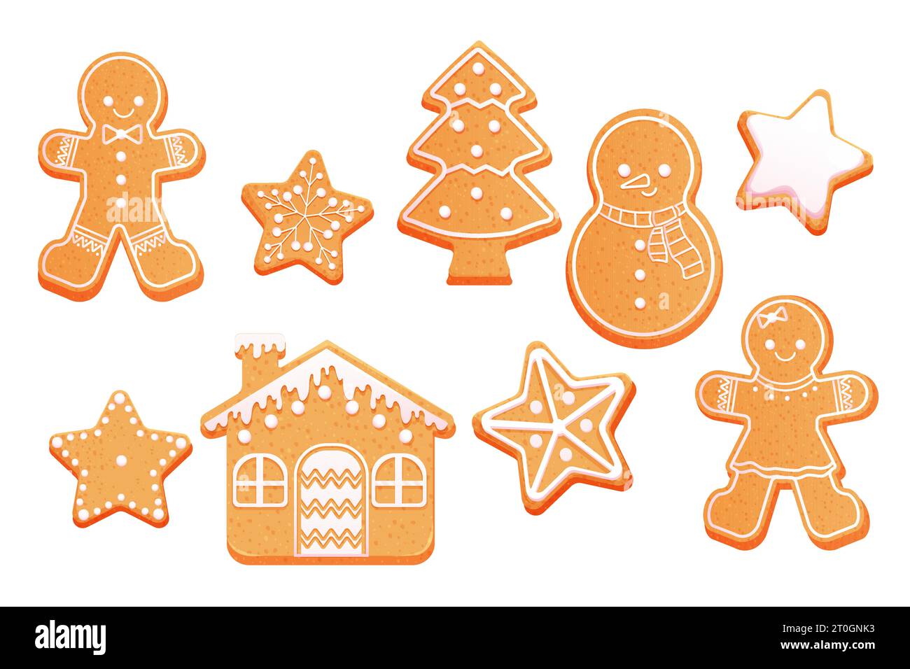 Gingerbread set cute snowman, man, stars, house and christmas tree with ...