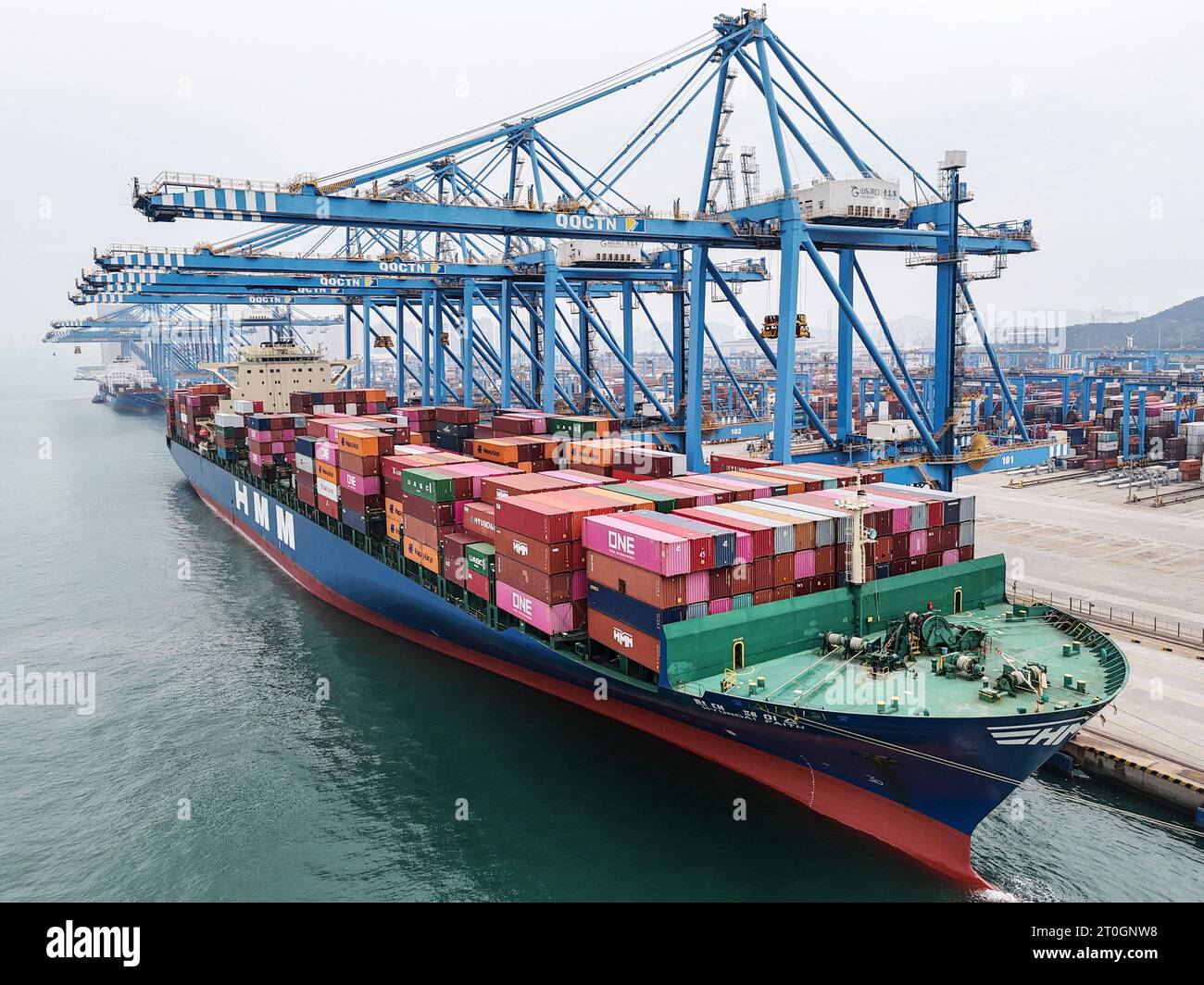 QINGDAO, CHINA - OCTOBER 7, 2023 - Several freighters dock at the fully ...