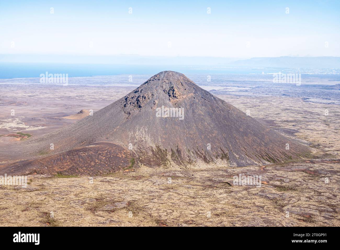 aerial view of a small volcanic cone lava formation in the ...