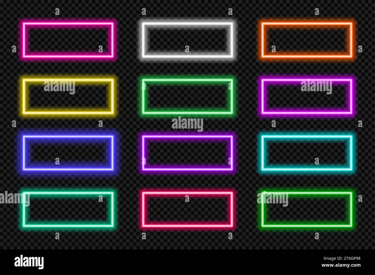 Neon frame button rectangle set. Glowing coloful rectangular border ...