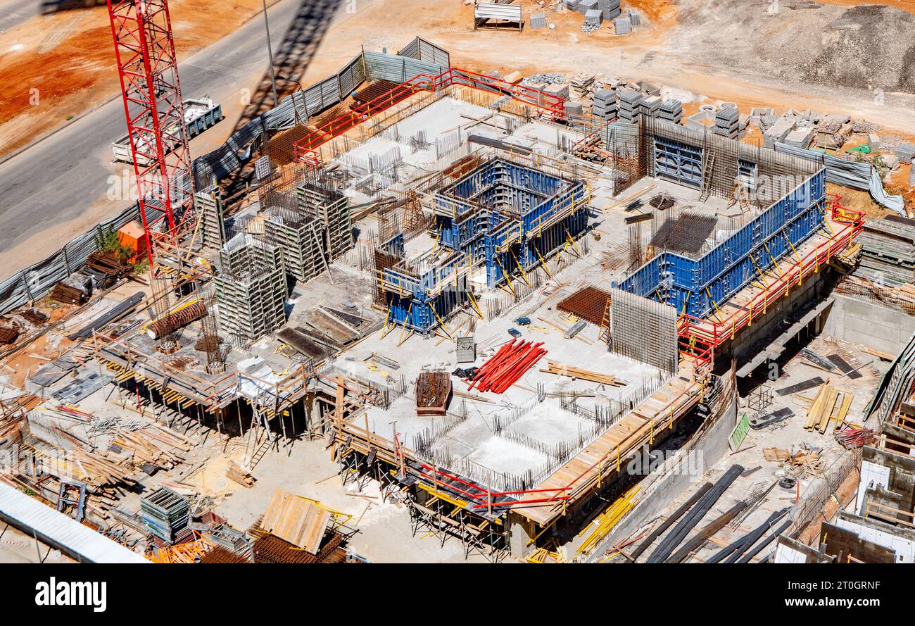 The process of building a multi-story building, pouring concrete ...