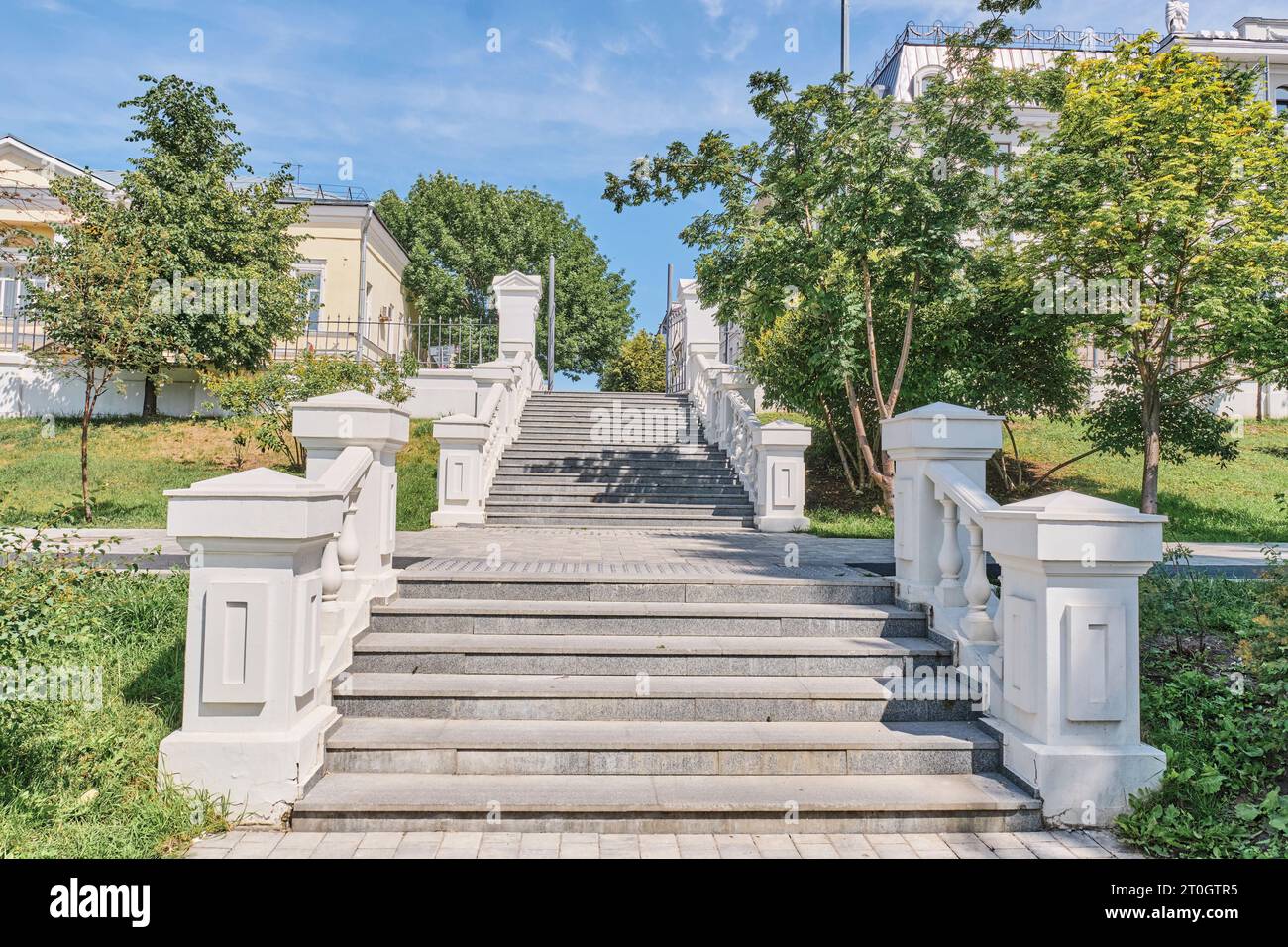 Staircase with stone balustrades in historical park Black Lake, Kazan ...